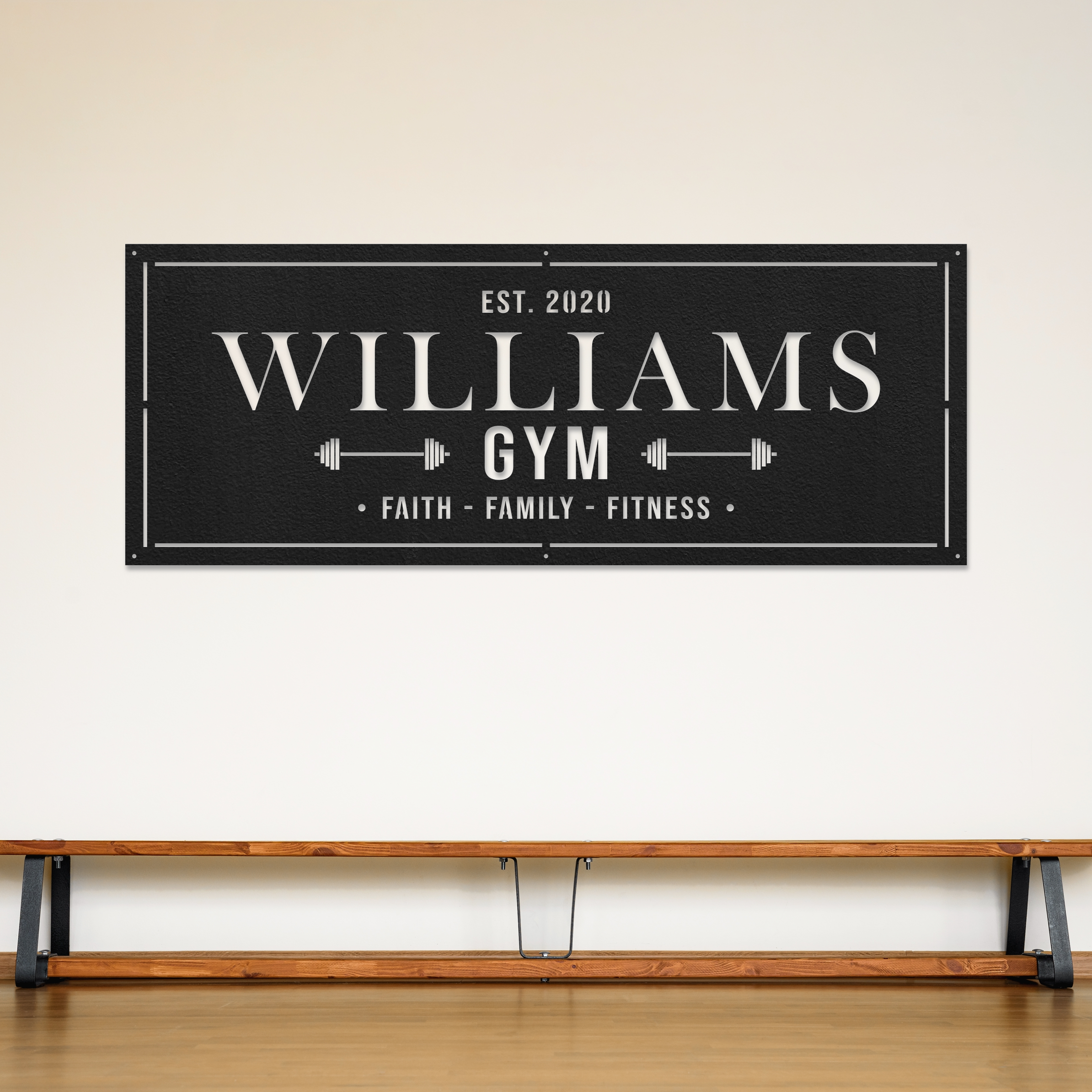 Home Gym Sign with Barbells – Top Notch Ironworks